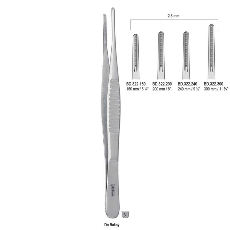 Forceps tissue DeBakey atraumatic 2.8mm/160mm - Falcon Medical