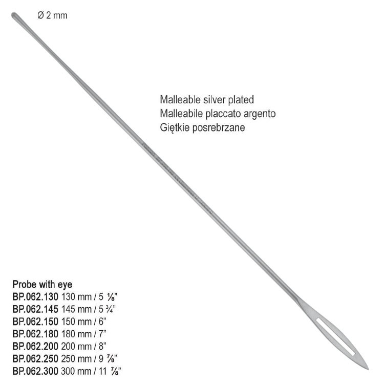 Probe with eye silver plated 250mm - Falcon Medical