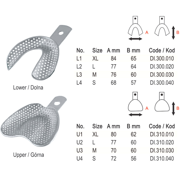 Impression trays edentulous perforated set of 8 - Falcon Medical